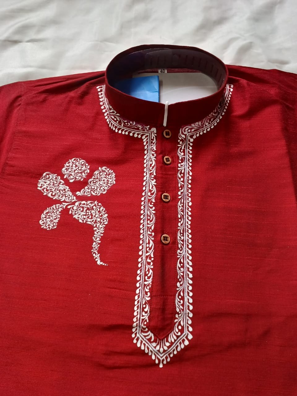 Hand Painted Red Colour Panjabi for Men 020 - Pocket Your Deal