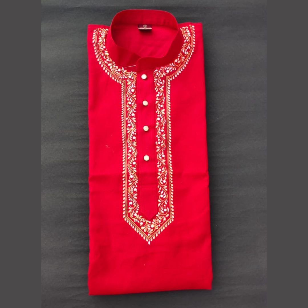 Hand painted Red colour Panjabi for men - Pocket Your Deal